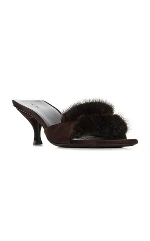 THE ROW Suzy Two Mink-trimmed Suede Mules