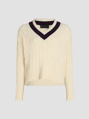 NILI LOTAN Fabiana Wool V-stripe Cable-knit Sweater - Ivory