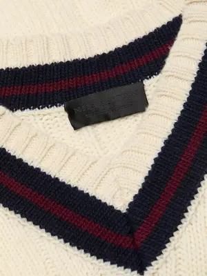 NILI LOTAN Fabiana Wool V-stripe Cable-knit Sweater