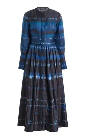 Oscar De La Renta Abstract Houndstooth Silk-twill Midi Dress