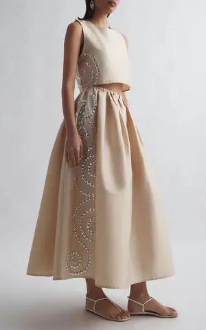 Chan Luu Techno Taffeta Million Pleats Maxi Skirt