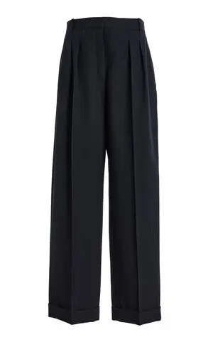 THE ROW Cave Pinstriped Wool-silk Pants - Navy