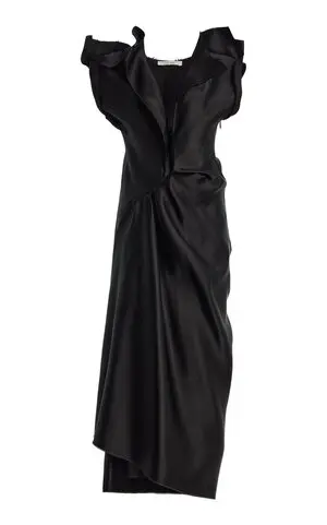 THE ROW Erton Frayed Silk-satin Midi Dress - Black