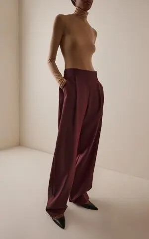 THE ROW Lowe Pleated Wool Pants - Red