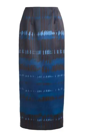 Oscar De La Renta Abstract Houndstooth Sateen Midi Pencil Skirt - Navy
