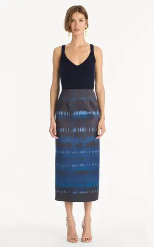 Oscar De La Renta Abstract Houndstooth Sateen Midi Pencil Skirt