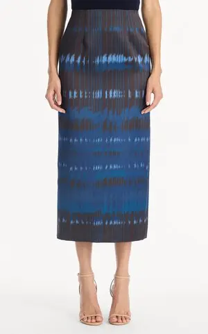 Oscar De La Renta Abstract Houndstooth Sateen Midi Pencil Skirt