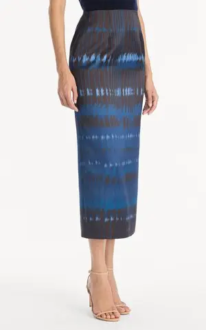 Oscar De La Renta Abstract Houndstooth Sateen Midi Pencil Skirt