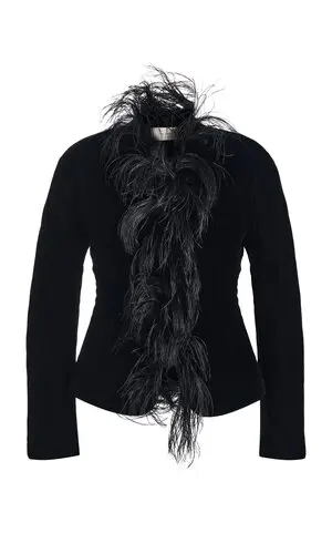 THE ROW Eunice Feathered Velvet Jacket - Black