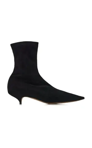 THE ROW Liisa Suede Kitten Booties - Black