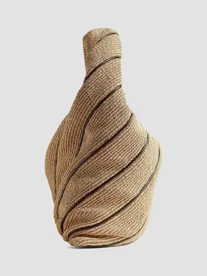 Bottega Veneta Large Hop Leather-striped Raffia Shoulder Bag