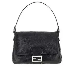 Fendi Craquelé Leather 'flap 26235' Bag - Black