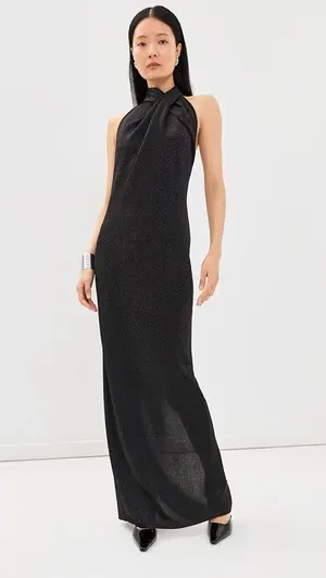 Balmain Halterneck Draped Compact Viscose Dress - Argent