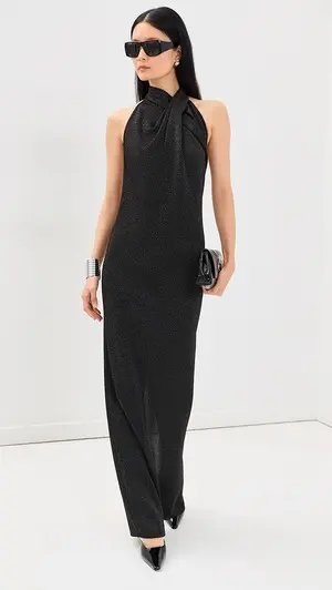 Balmain Halterneck Draped Compact Viscose Dress