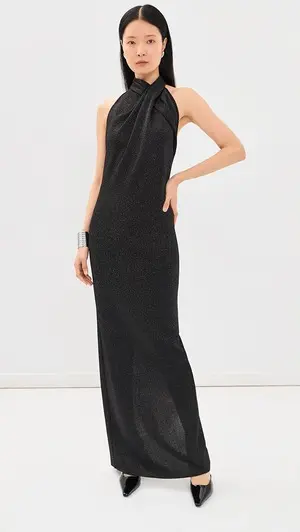 Balmain Halterneck Draped Compact Viscose Dress