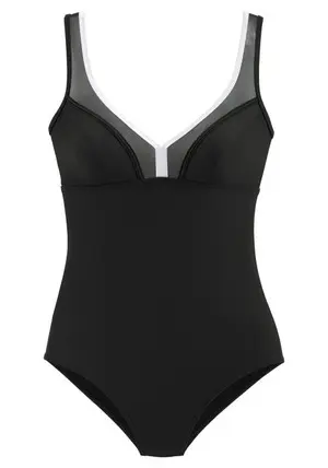 LASCANA Mesh Trim Tummy Control One Piece Swimsuit Bra-sized