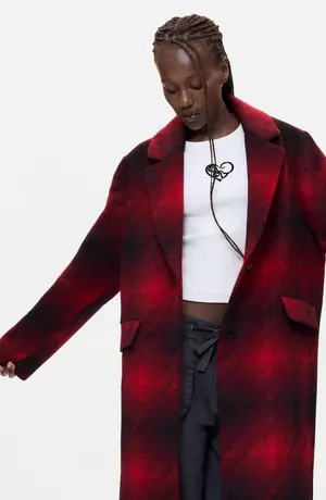 Desigual Checke Wool Blend Long Coat