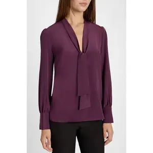 Santorelli Francis Tie Neck Blouse In Silk Crepe De Chine