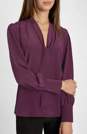 Santorelli Francis Tie Neck Blouse In Silk Crepe De Chine