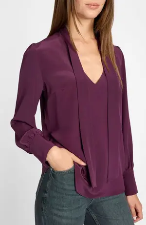 Santorelli Francis Tie Neck Blouse In Silk Crepe De Chine