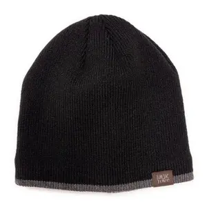 MUK LUKS Heat Retainer Contrast Trim Knit Beanie - Ebony