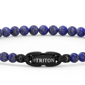TRITON Lapis Bead Bracelet With Black Rhodium Over Sterling Silver Clasp