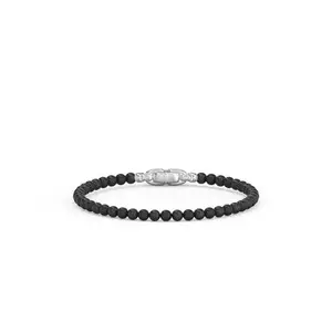 TRITON Onyx Bead Bracelet With Rhodium Over Sterling Silver Clasp