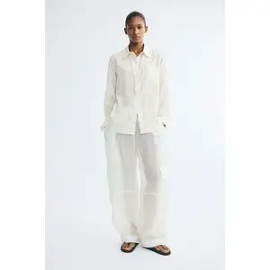 H&M Viscose-blend Shirt - Cream/grid Pattern