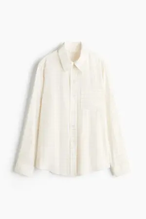 H&M Viscose-blend Shirt - Cream/grid Pattern