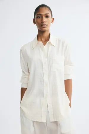 H&M Viscose-blend Shirt - Cream/grid Pattern