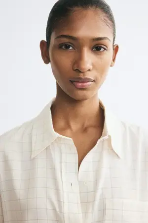 H&M Viscose-blend Shirt - Cream/grid Pattern