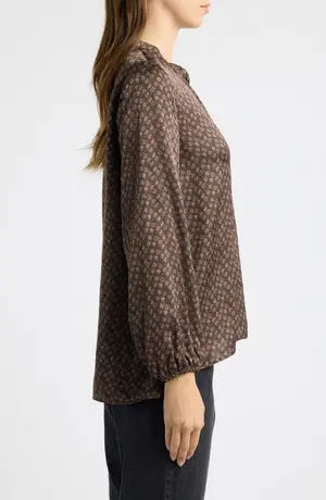 EMME Printed V-neck Satin Top With Balloon Sleeves