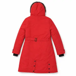 CANADA WEATHER GEAR Double-breasted Belted Long Parka - Red