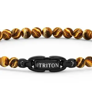 TRITON Tiger Eye Bead Bracelet With Black Rhodium Over Sterling Silver Clasp