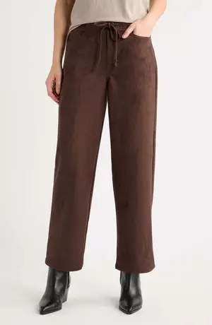 BEACHLUNCHLOUNGE Tommy Straight Leg Faux Suede Pants - Java