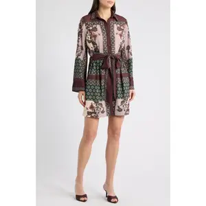 CIEBON Misty Long Sleeve Tie Waist Shirtdress