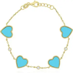 THE LOVERY FINE JEWELRY Large Heart Cz Station Bracelet - Blue