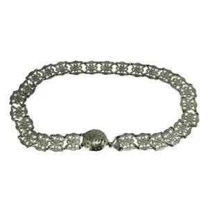 MADISON BEVERLY HILLS Vintage 1970s Ornate Tone Floral Panel Chain Belt - Silver