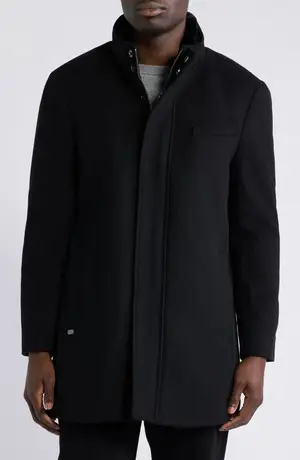 Hart Schaffner Marx Giovanni Faux Fur Lined Wool Overcoat - Black