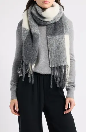 Eileen Fisher Check Alpaca & Virgin Wool Blend Scarf - Plaster