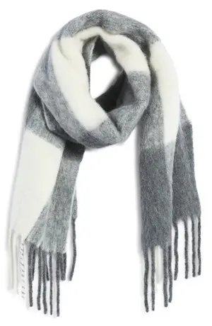 Eileen Fisher Check Alpaca & Virgin Wool Blend Scarf - Plaster