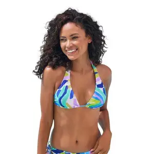 LASCANA Brushstroke Print Triangle Bikini Top Bra-sized - Blue Multi