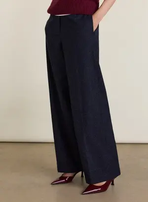 Baukjen Gwynnie Wool Blend Wide Leg Trousers - Navy Check