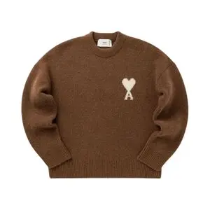AMI Paris Quota Crewneck Sweater With De Coeur 'marron Chocolat/ecru