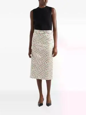 Prada Printed Silk Duchesse Midi Skirt