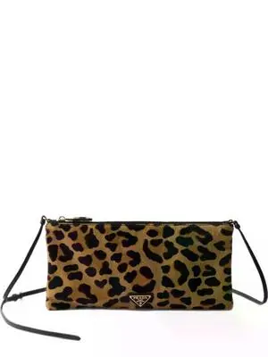 Prada Small Printed Calf-hair Shoulder Bag - Brown