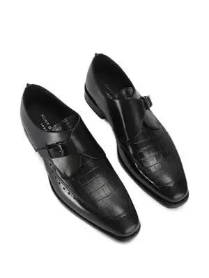 Kurt Geiger Beaumont Croc-embossed Monk Shoes - Black