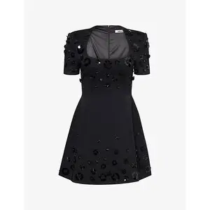 Oddmuse Applique Embellished Cotton-blend Mini Dress - Black
