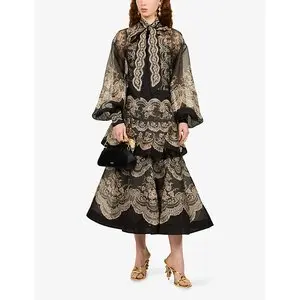 Zimmermann Clash Tie Printed Linen And Silk Blouse