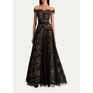 Alice + Olivia Viviana Off-the-shoulder Lace Gown